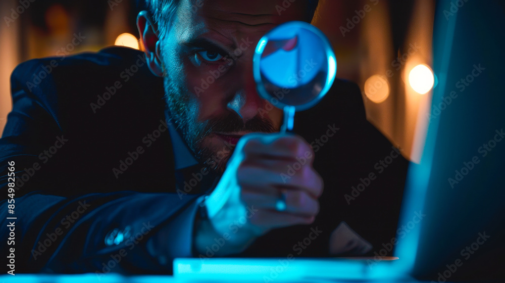 Forensic Expert Examining Digital Evidence. A forensic expert closely ...