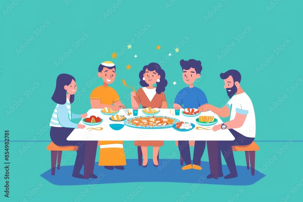 Passover Haggadah flat illustration depicting the order of the Seder ...