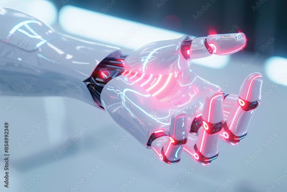 Futuristic technology concept with humanoid AI hand and artificial arm ...