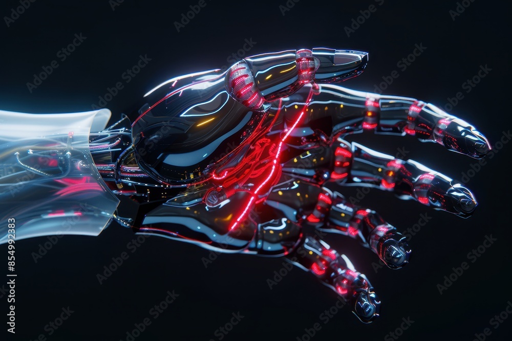 Futuristic AI robot hand and artificial arm concept, humanoid touch ...