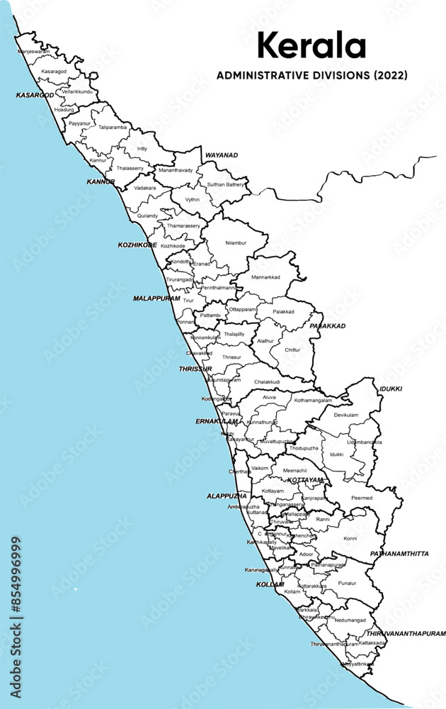 Political Map of Kerala districts text for administrative divisions ...