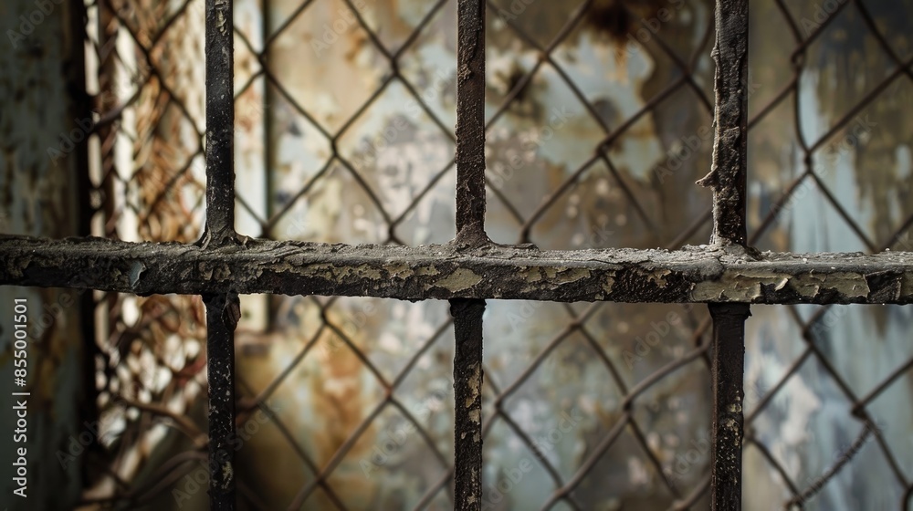Reinforcing bars in the window of Old Joliet Prison Stock Photo | Adobe ...