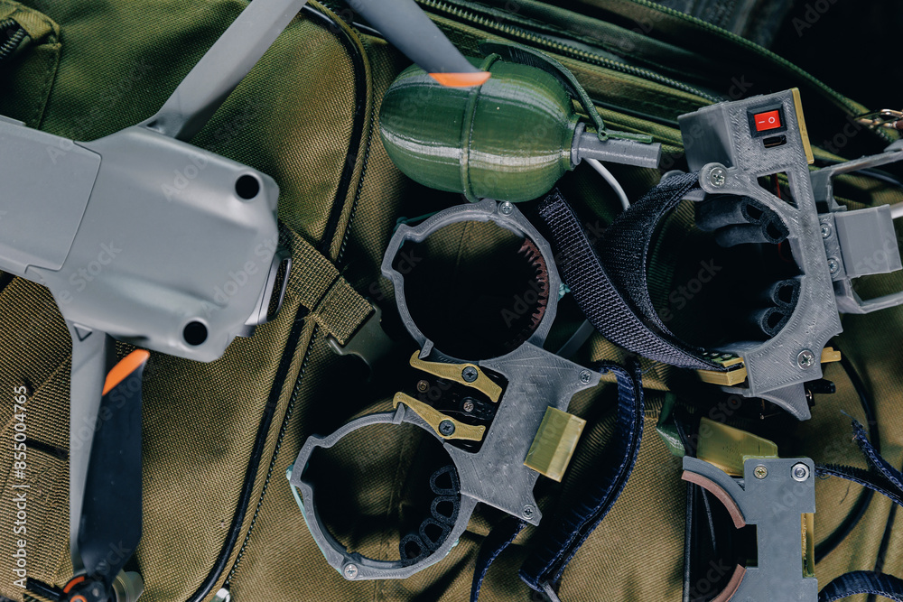 Kamikaze drone with bomb release mechanism to drop to enemy. Concept ...