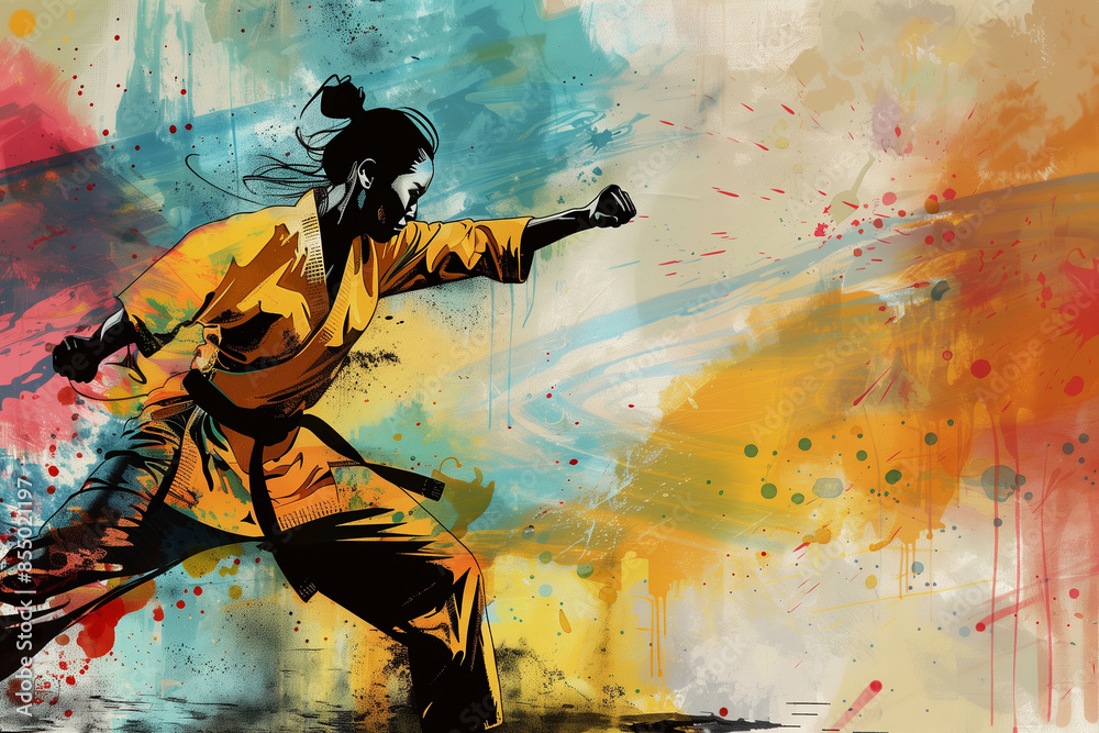 Stockillustratie Modern mix martial art colorful illustration design ...