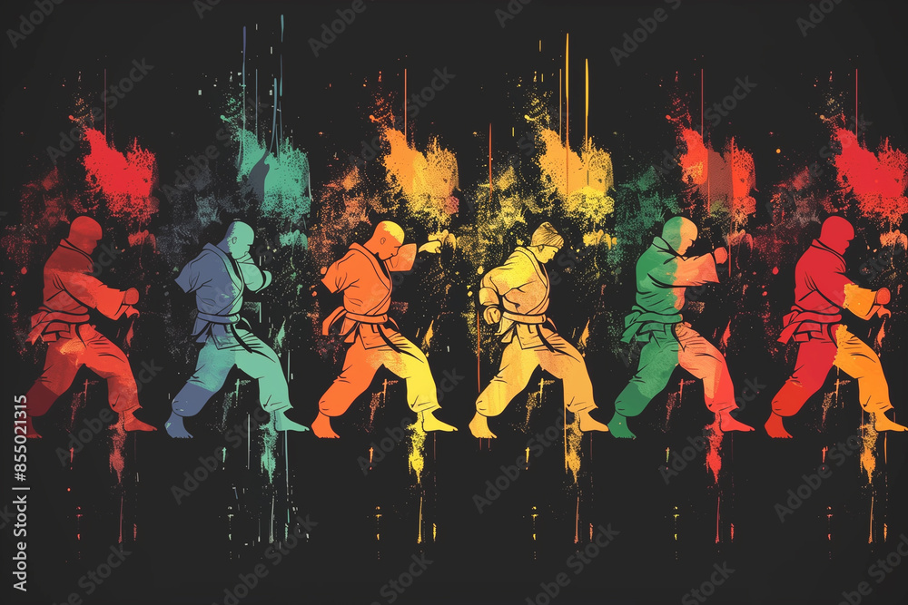 Modern mix martial art colorful illustration design, MMA digital ...