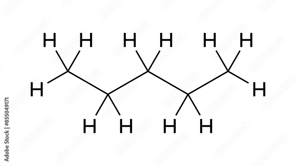 pentane molecule, structural chemical formula, ball-and-stick model ...