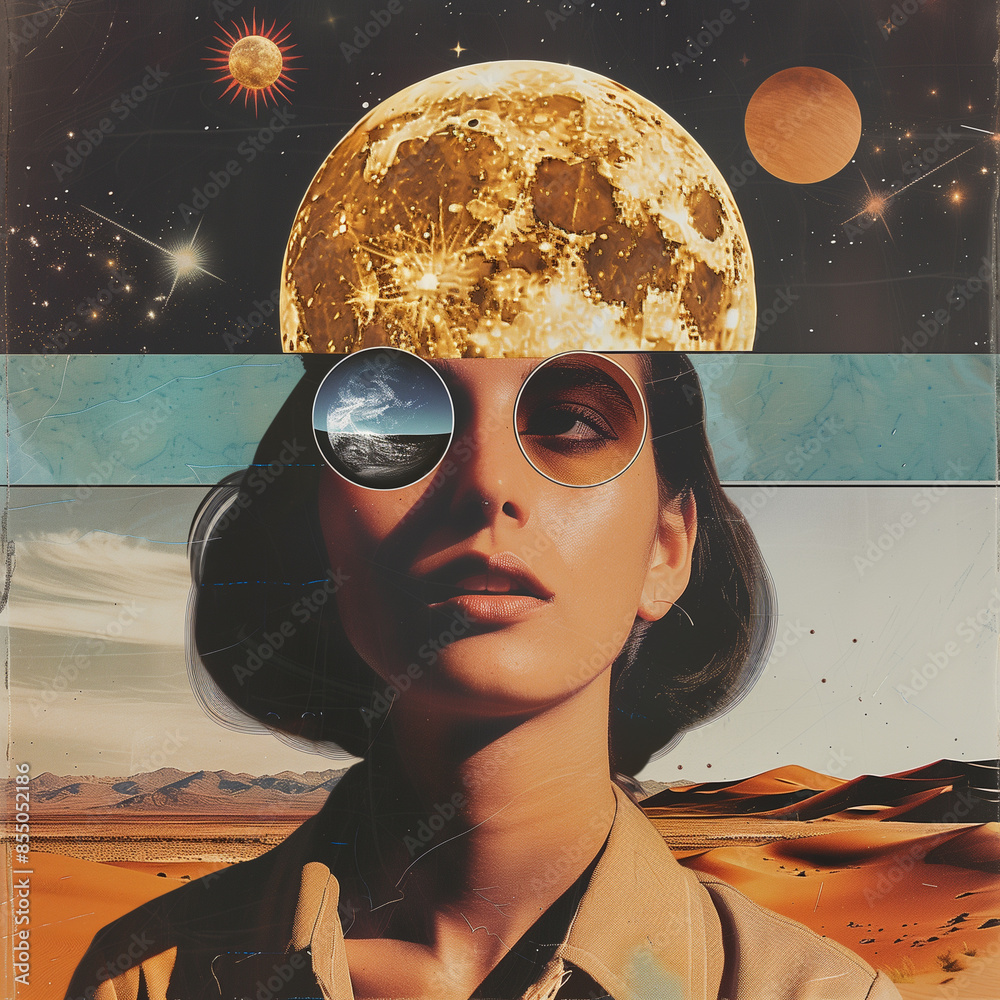 surreal modern poster for printing with elements of astrology, space ...