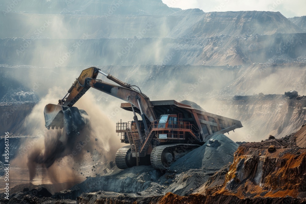 Heavy Machinery at Open-Pit Mining Site. Heavy machinery operating at ...