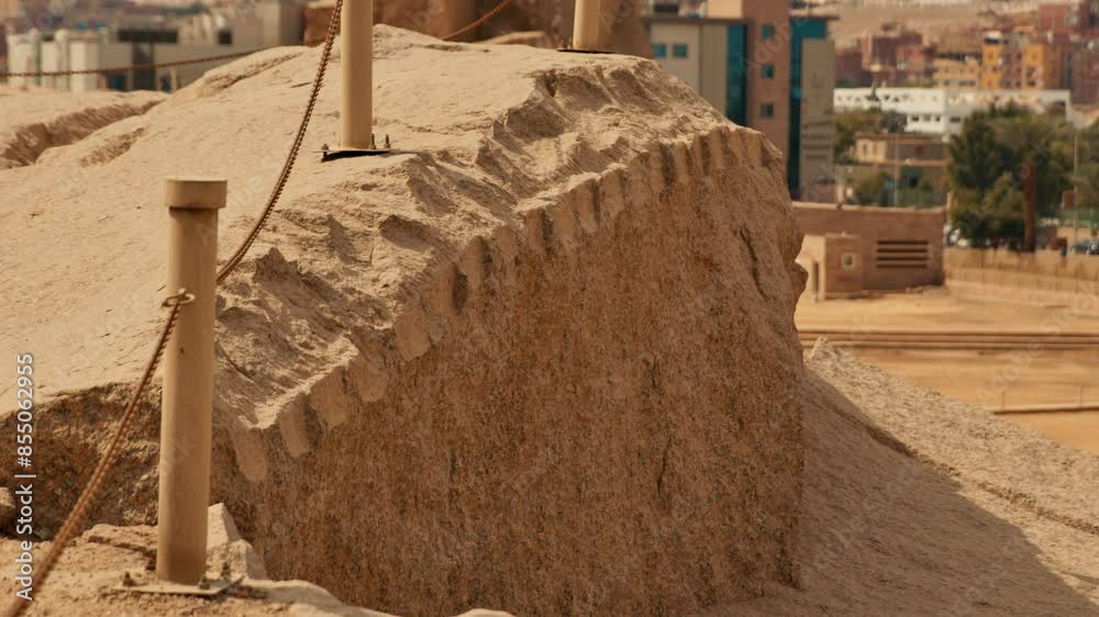 Technical instruments marks on the surface of granite stone shaft at ...