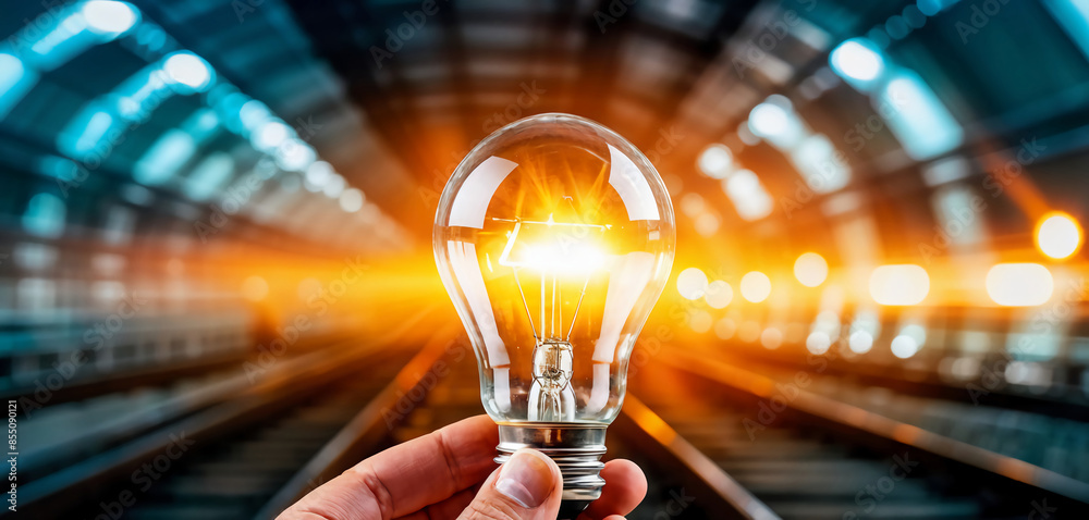 Operational concept. Businessman holding light bulb with operation icon ...