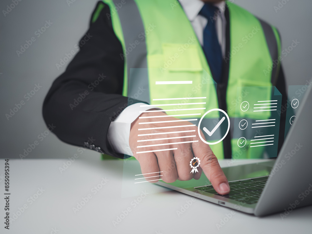 Architect or engineer Checking the list of documents and approving the ...