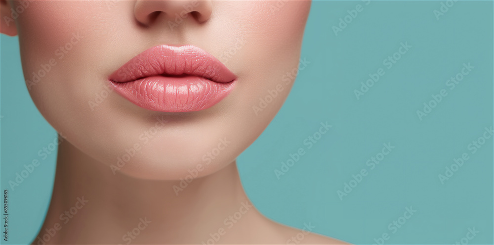 Banner with an image of a woman's face with an emphasis on the lips and ...