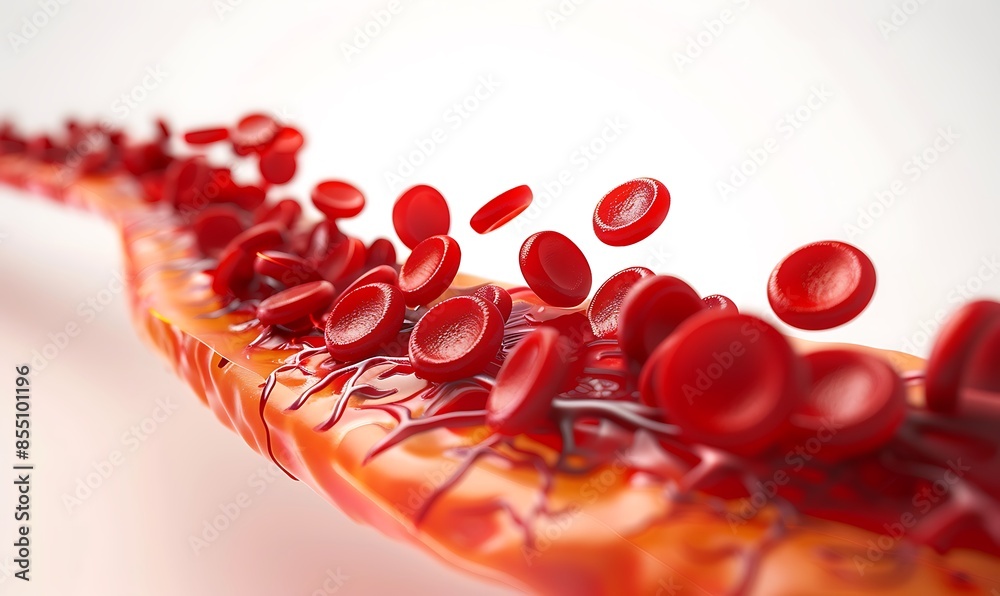 A detailed 3D representation of an artery filled with red blood cells ...