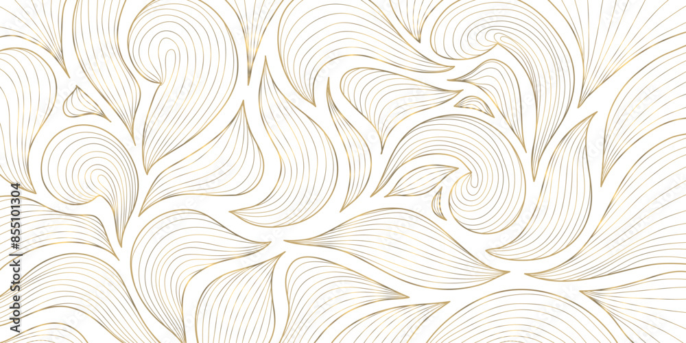 Vector art deco line pattern. Gold leaves abstract background, fancy ...