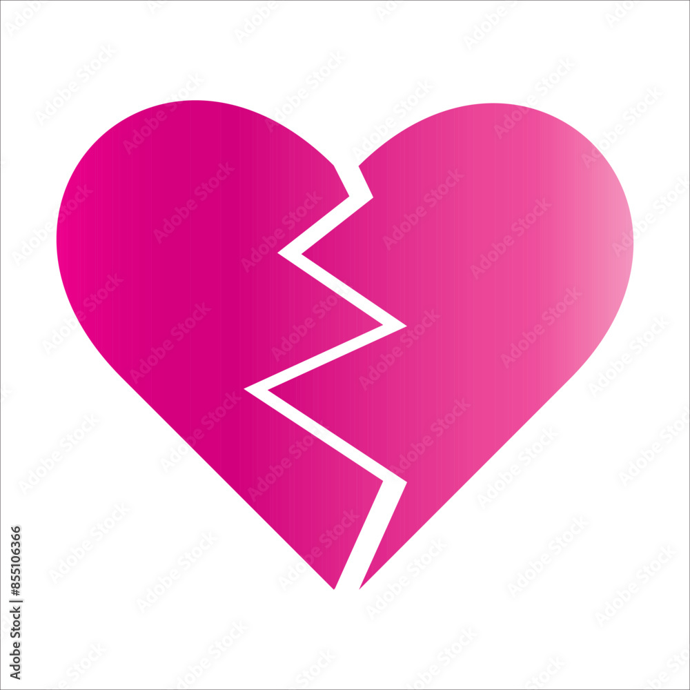 Pink Heart broken to two pieces vector illustration icon or logo ...