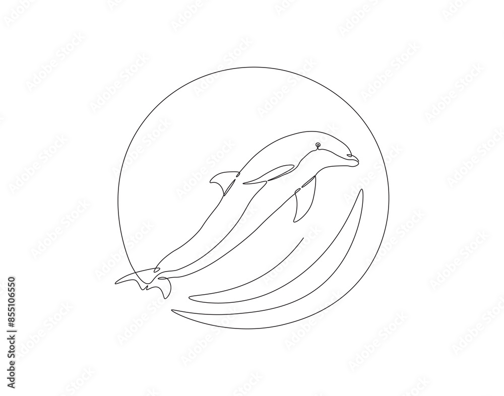 Continuous one line drawing of dolphin fish. One line drawing ...