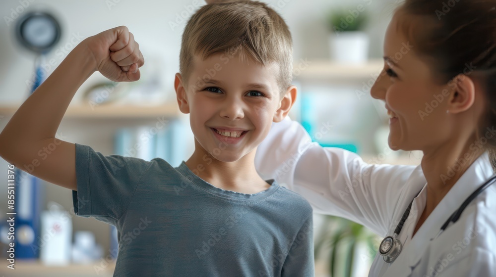 Health Check Happiness: Illustrate the young boy's delight during a ...