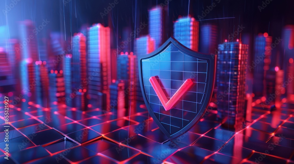 An innovative 3D illustration featuring a stylized security shield ...