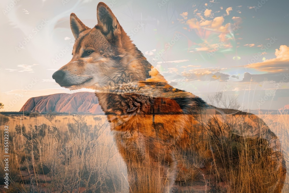 A striking double exposure image of a wild dingo in the Australian ...
