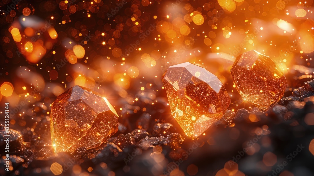 Scattered white diamonds and crystals falling from above, very shiny ...