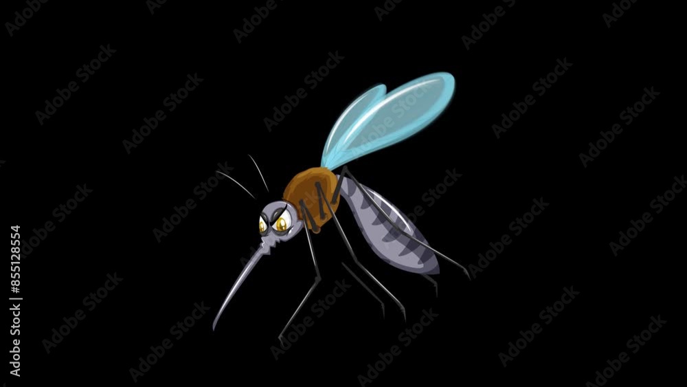 Animation of an angry and scary mosquito flying on a transparent ...