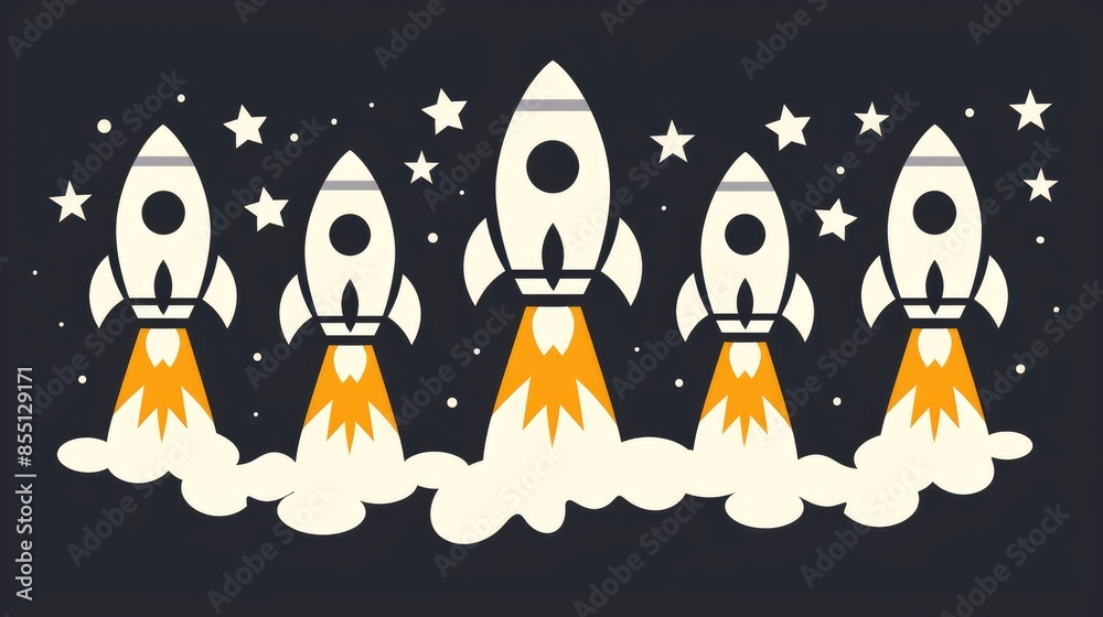 Vector illustration of multiple galaxies on a navy background, simple ...