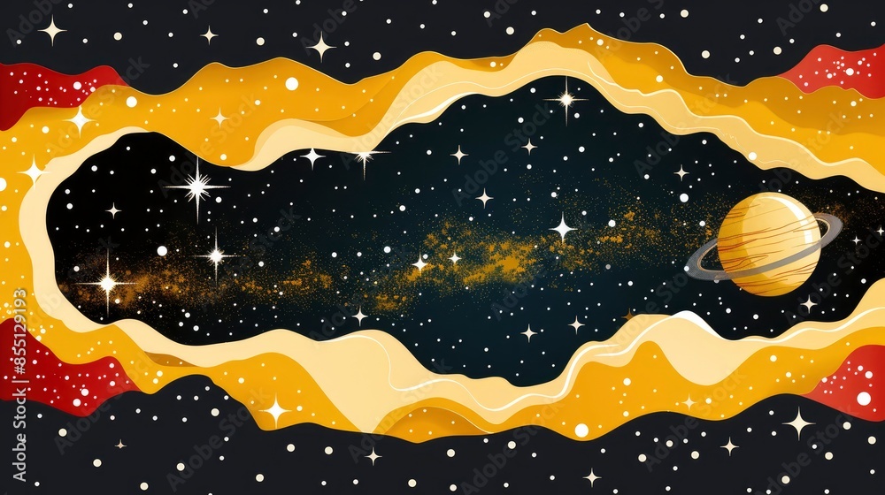 Vector illustration of multiple galaxies on a navy background, simple ...