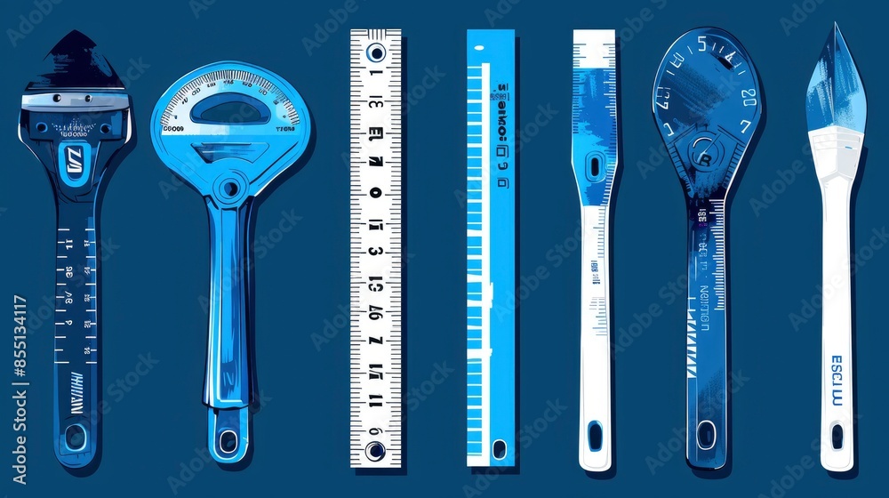 Vector illustration of multiple rulers on a gray background, simple ...