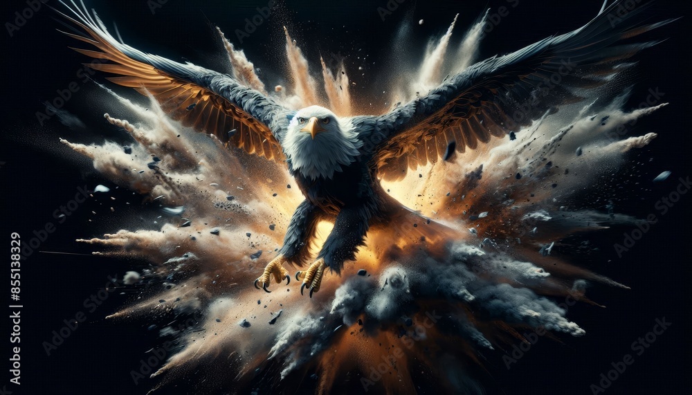 Bald Eagle Soaring Through a Dust Explosion - A majestic bald eagle ...