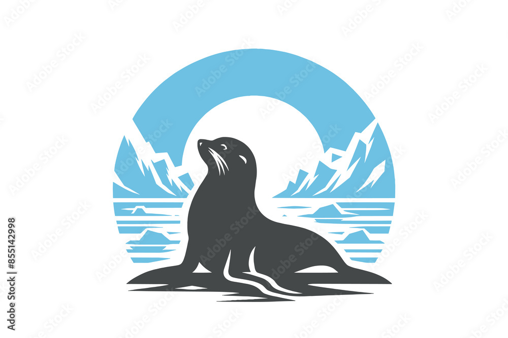 Seal. Sea lion on an ice floe. Logo. arctic, north. Vector illustration ...