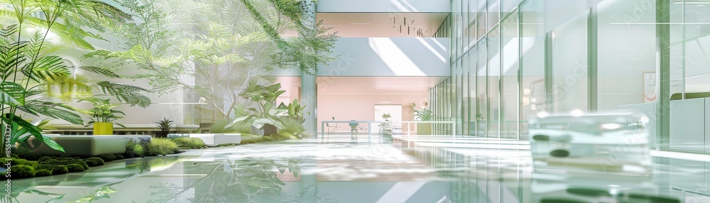 Green atrium in a corporate headquarters, integrating nature and ...