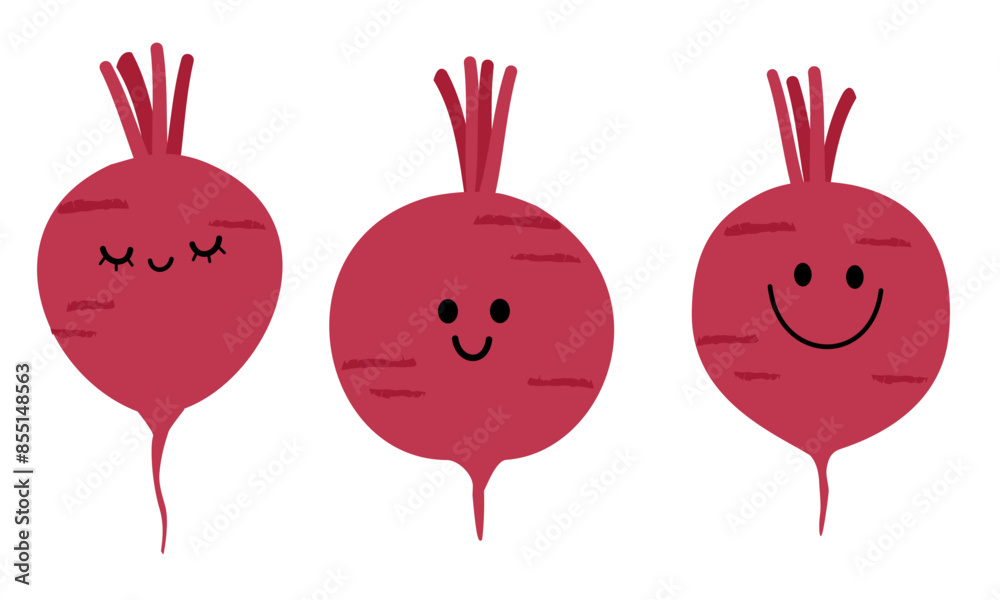 Beet root cartoons with cute face isolated on white background vector ...