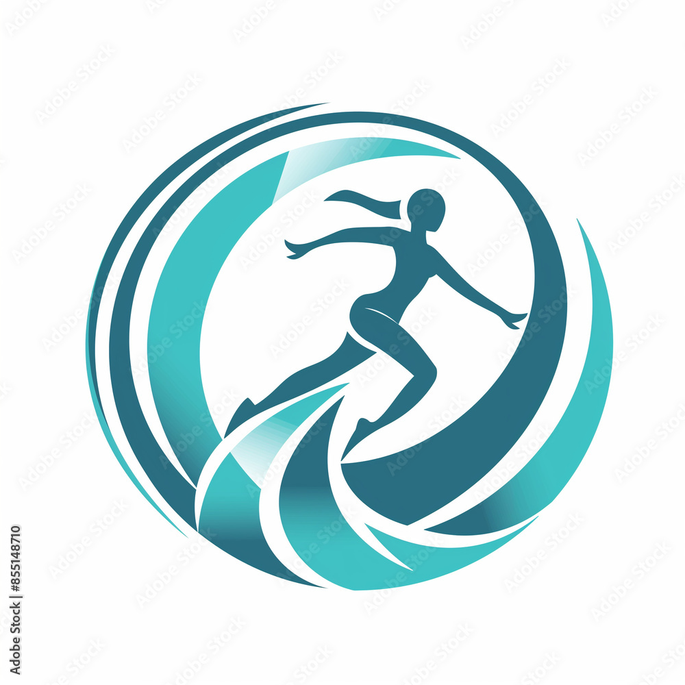 Health logo with a human figure in a dynamic pose surrounded by a ...