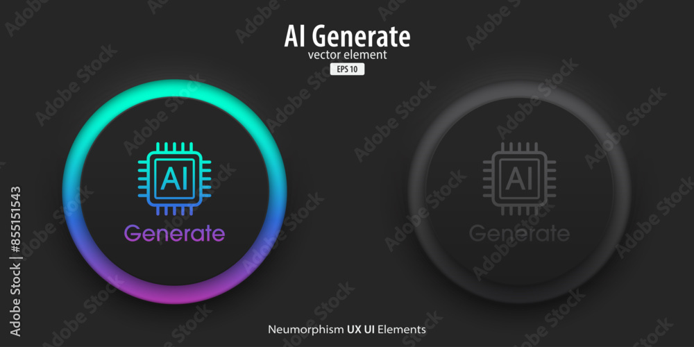 Generative AI buttons. A set of active and inactive black buttons with Generate AI symbols ...