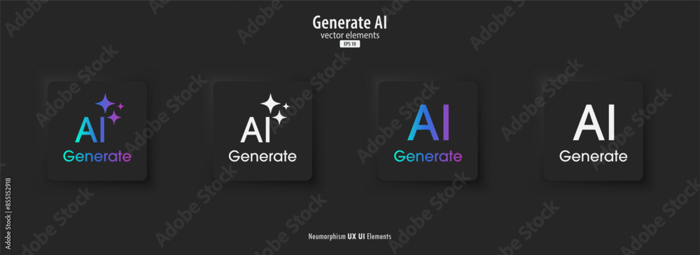 Set of Generative AI black button. Artificial intelligence and Machine learning technology ...