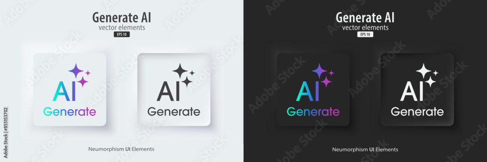 Set of Generative AI in black and white neumorphism style. Active and ...