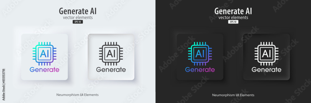 Set of Generative AI in black and white neumorphism style. Active and ...