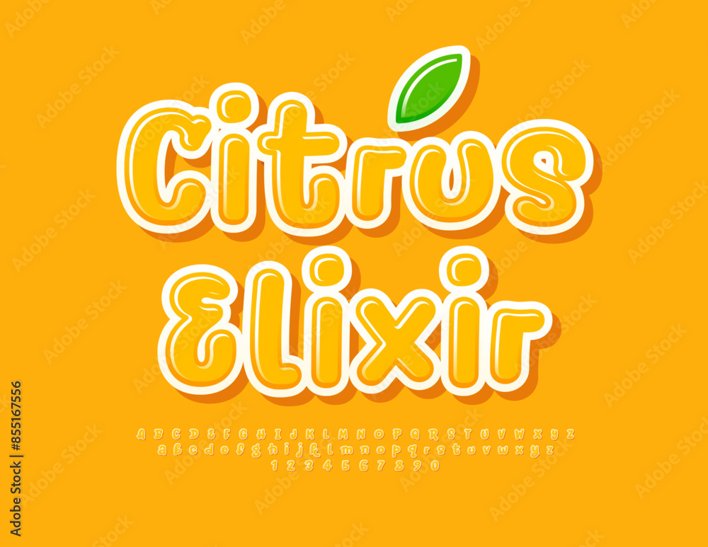 Vector advertising label Citrus Elixir. Funny Yellow Font. Glossy ...