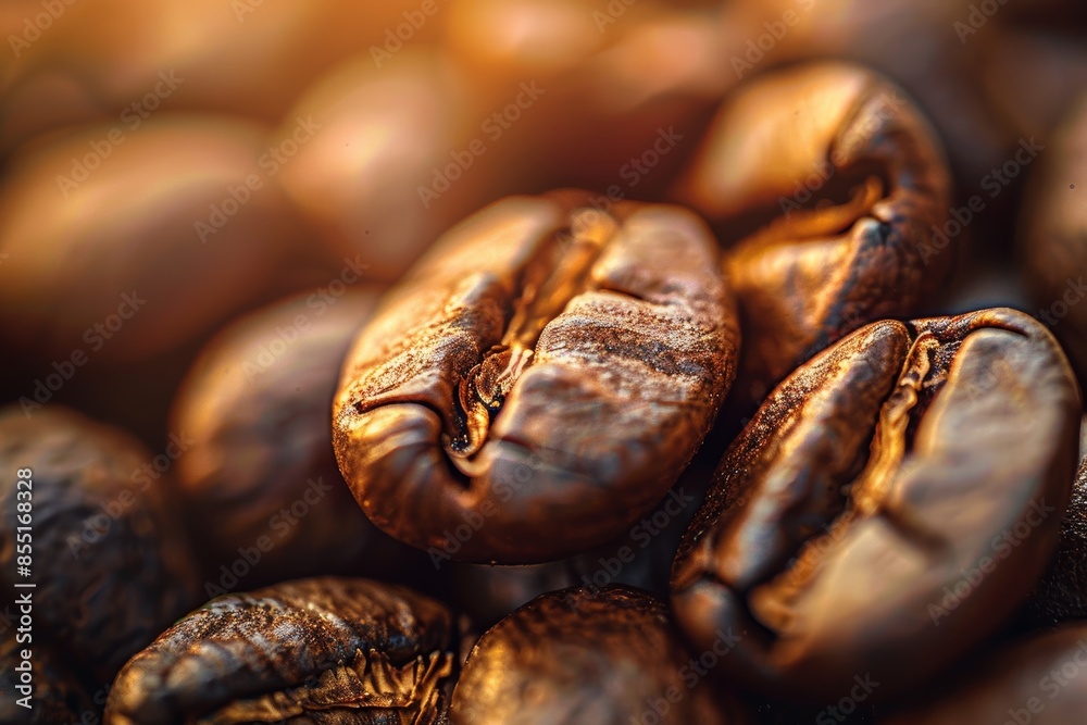 Detailed view of large coffee beans Robusta and Arabica combined ...