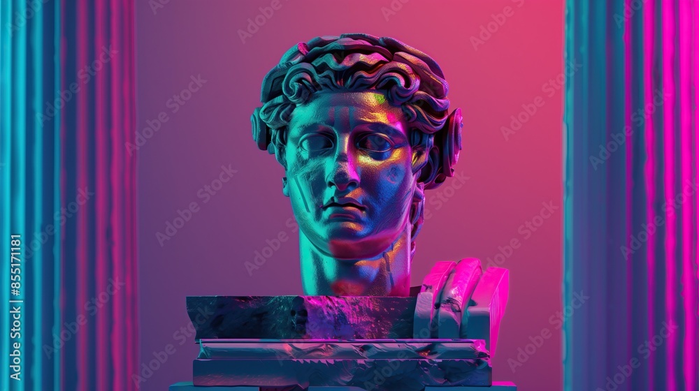 ancient roman greek male classical statue on podium stand with modern ...