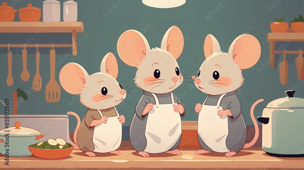 cartoon illustration of cute mouse in kitchen Stock Illustration ...