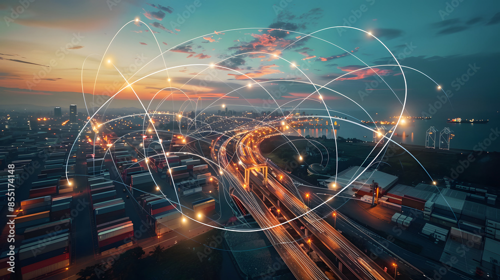 Global supply chain network with interconnected shipping routes and ...