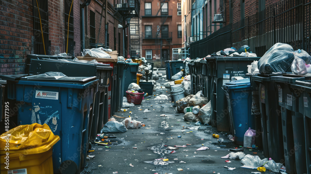 Filthy City Alley Overflowing with Dumpsters and Food Waste Stock Photo ...
