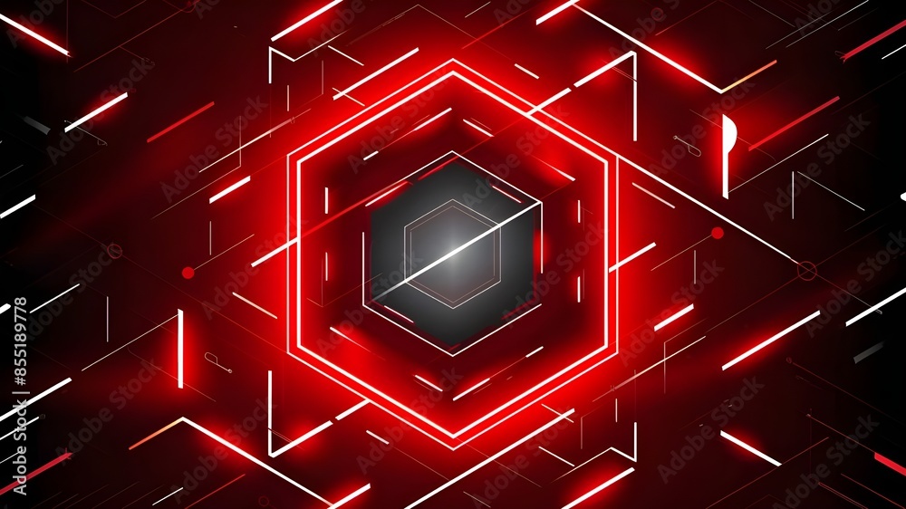 Abstract dark hexagon pattern on red neon background technology style. Modern futuristic ...
