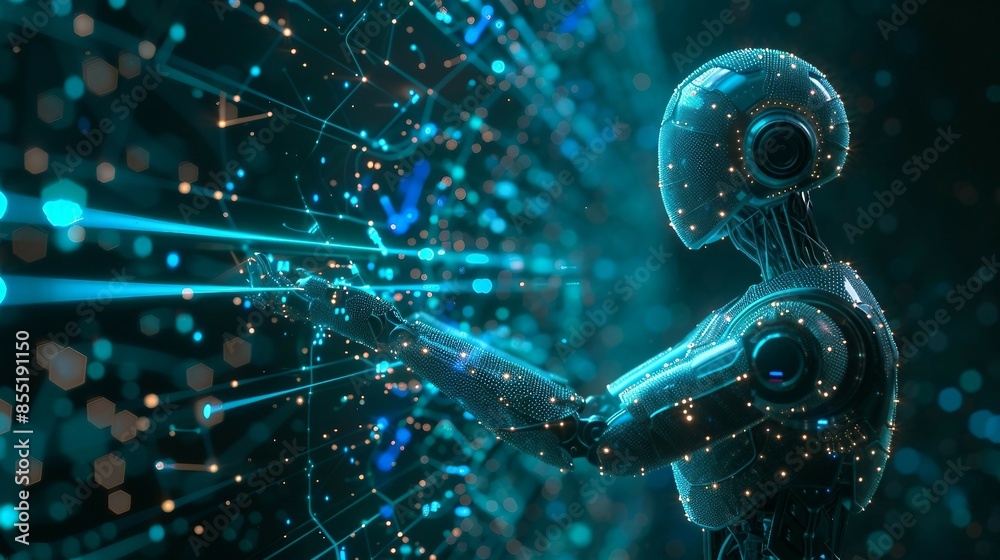 Machine learning robot processing data streams. AI generate illustration Stock Illustration ...