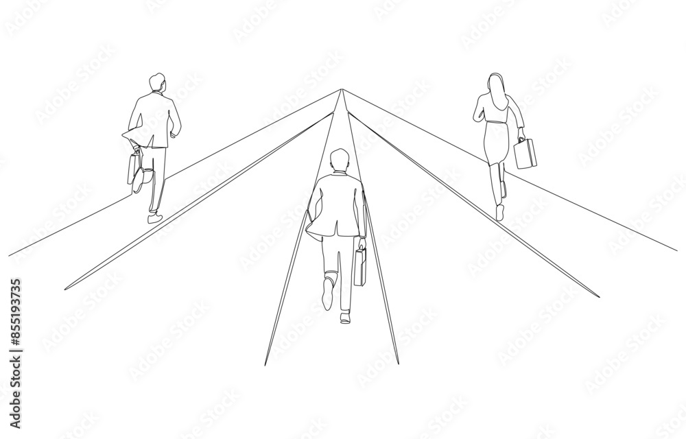 Continuous one line drawing of business people running from different ...