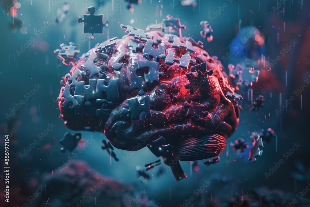 Anatomical illustration of a human brain suddenly exploding in the air ...