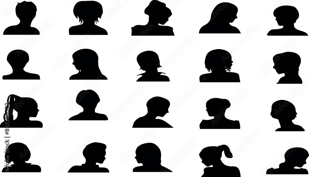 Vetor de Set of silhouettes, Detailed Head Silhouettes of males and ...