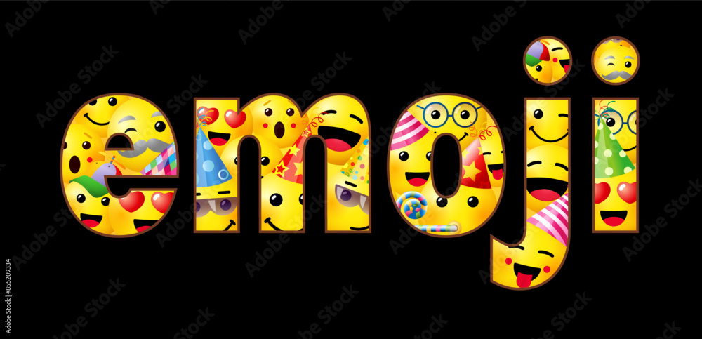 Creative word Emoji. Slogan design with 3D yellow faces and clipping ...