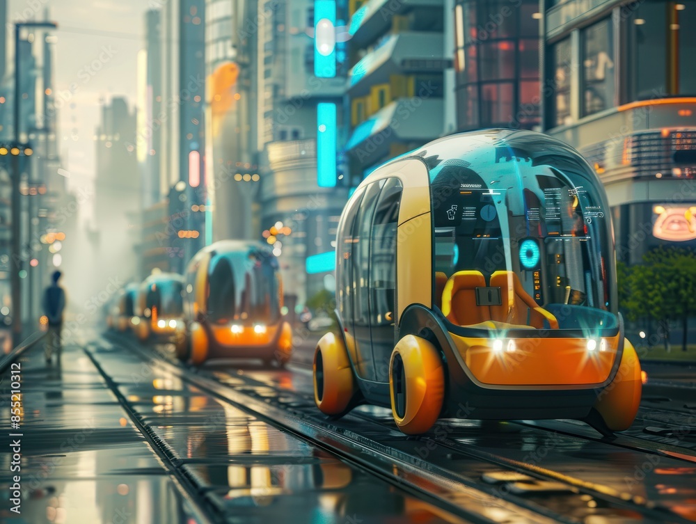 Electric Mini Mobility Vehicles Self-Driving on a City Street with ...